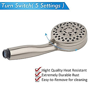High Pressure Handheld Shower Head, 3.5 inch Face 5-Setting Handheld Shower Head Set with 79-inch Stainless Steel Shower Hose, Adjustable Shower Arm Mount Bracket, Tool-free Install/Brushed Nickel