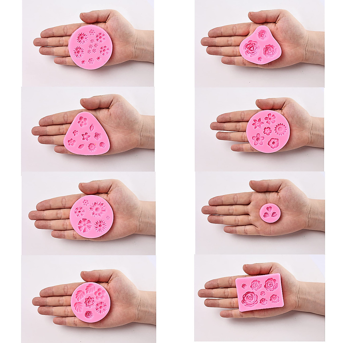Flower Fondant Cake Molds-8 Pcs-Daisy, Rose, Chrysanthemum and Small Flower Leaf, Candy Silicone Molds for Chocolate Fondant Polymer Clay Soap Crafting Projects & Cake Decoration