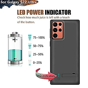 RUNSY Battery Case for Samsung Galaxy S22 Ultra, 5000mAh Rechargeable Extended Battery Charging Charger Case, Add 100% Extra Juice, Not Compatible with S22 or S22+ (6.8 inch) Black