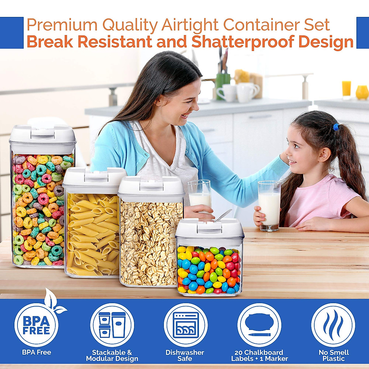 Airtight Food Storage Container Sets, Pantry Organization, Kitchen Organization, Pantry Containers, Larger Sizes with Interchangeable Lids,Premium Quality with Leak Proof Design -BPA FREE(9-Piece Set)