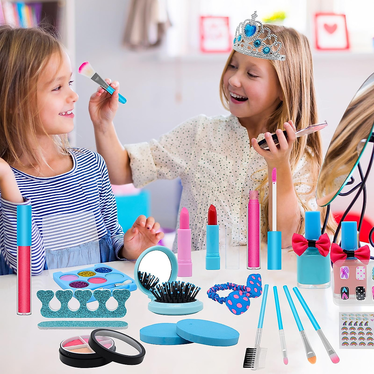 Kids Makeup Kit for Girl Toys, Princess Toys With Makeup kit Nail Polish Set Little Girls Toddlers Dress up Set Birthday Gift Play Makeup Kits For Girls Ages 6-10