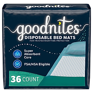 Goodnites Disposable Bed Mats for Bedwetting, 2.4 x 2.8 ft, 36 Ct (4 Packs of 9)
