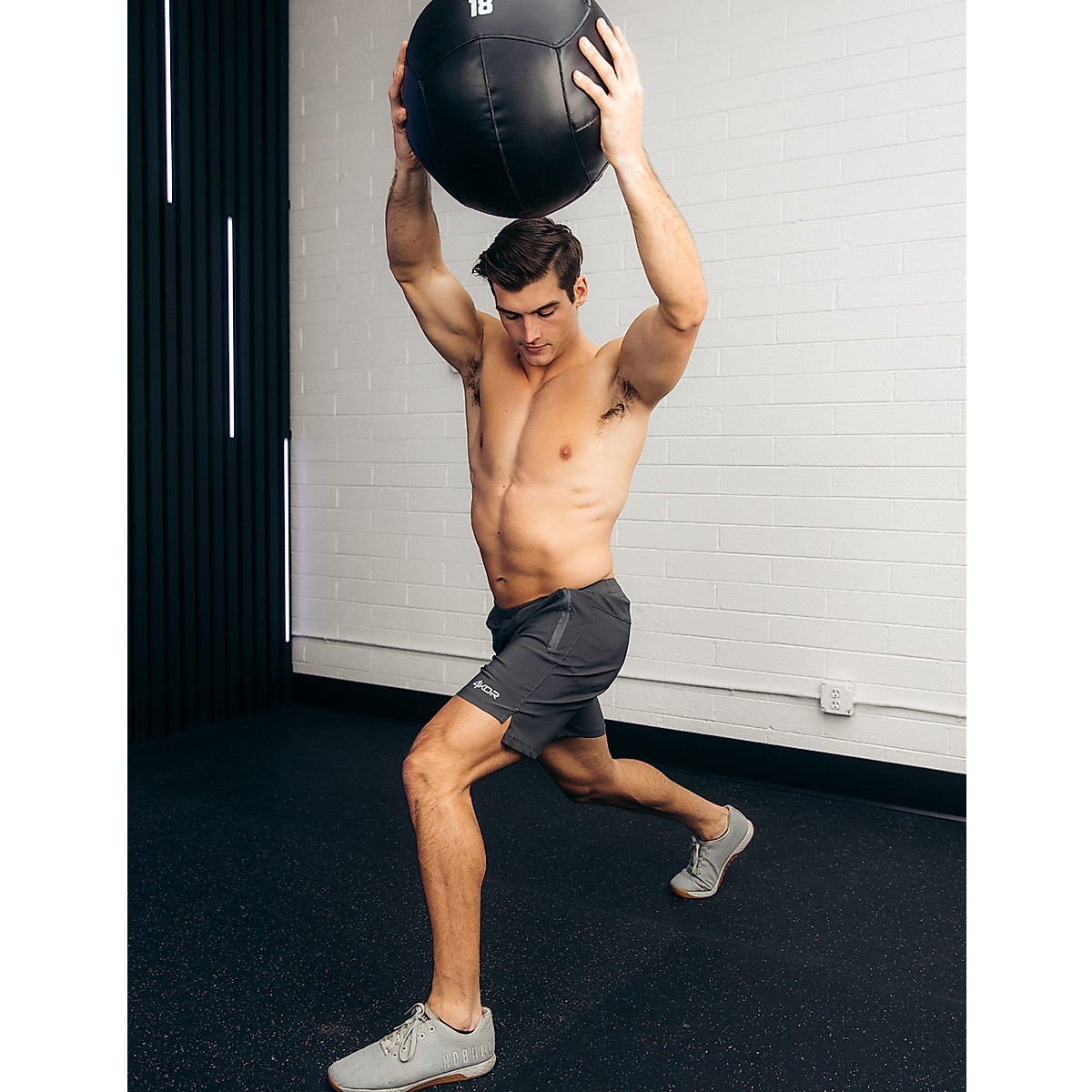 4KOR Fitness Mens Essential Training Shorts Designed for Weightlifting Running Working Out - with Pockets (Large, Dark Grey)