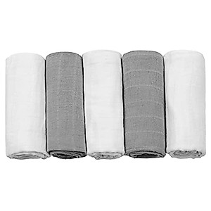 Baby Swaddling Blanket Muslin Burp Cloths for Unisex - 5 Pack Large 100% Cotton Infant Receiving Blanket Washcloths Burping Clothes Diapers for Newborn, Baby Girls and Boys, Toddler Gift