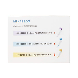 McKesson Safety Lancets, Sterile, Push-Button, 17 Gauge Blade, 2 mm, 100 Count, 1 Pack