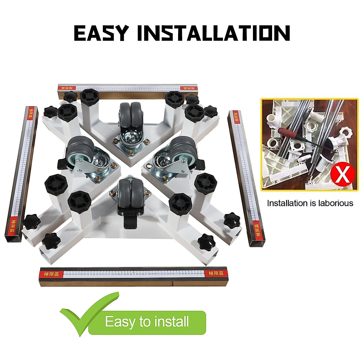 Bethshaya All-Stainless Steel Washing Machine Stand Base, Adjustable Mobile Base for Washer, Dryer, Refrigerator,with Locking Rotating Double Wheels - Ideal for Home, Dorm & Heavy Dut(Stainless steel)