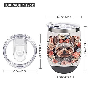 WYUSPGK 304 Stainless Steel Insulated Cup, Yorkie Floral Print Smooth Rim, Durable & Reusable - Perfect for Office, Home, And Travel