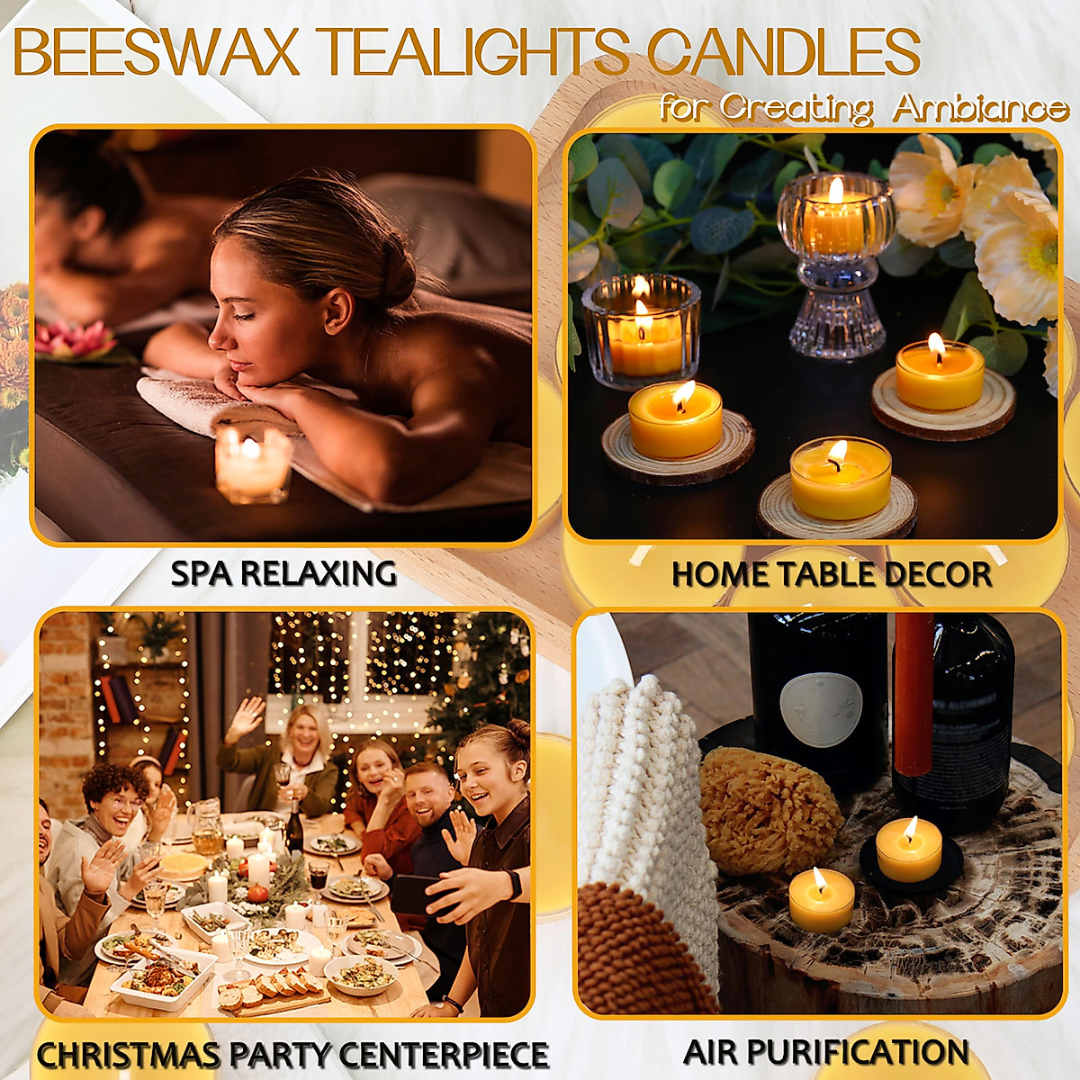 48 Packs Beeswax Tealight Candles, 100% Pure Beeswax Candles | 4-Hour Extended Burn Time | Natural Beeswax Tea Lights Candles in Clear Cup, Perfect for Home Deco,Air Purification,Fragrance