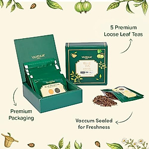 VAHDAM, Assorted White Tea Sampler Gift Set (25 Cups, 1.76oz) Gluten Free, Non GMO - 5 Unblended White Loose Leaf Tea Sampler | Tea Variety Pack | Tea Gift Set, Gifts for Women & Men