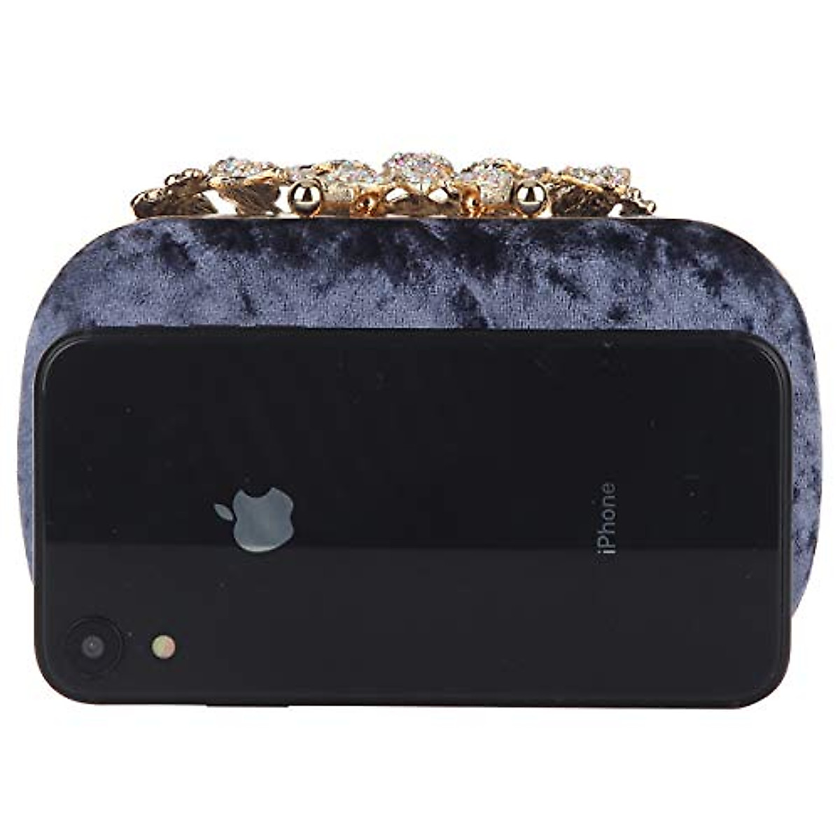 Fawziya Flower Clutch With Rhinestones Velvet Clutches For Women-Grey