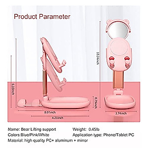 OATSBASF Cute Bear Phone Stand, Foldable Angle Height Adjustable Cell Phone Stand for Desk, Portable Universal Multifunction Phone Holder Stand, Compatible with iPhone, Switch, All Phones (Pink)