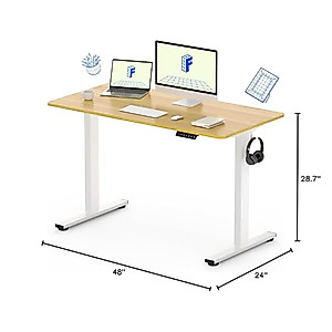 FLEXISPOT EN1 One Piece Standing Desk, 48 x 24 Inches Height Adjustable Desk Electric Stand up Desk Home Office Table for Computer Laptop (White Frame + Maple Desktop)