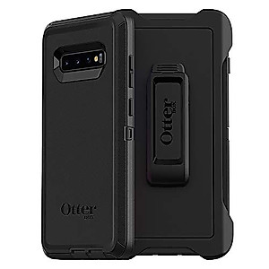 OtterBox Galaxy S10+ Defender Series Case - BLACK, rugged & durable, with port protection, includes holster clip kickstand
