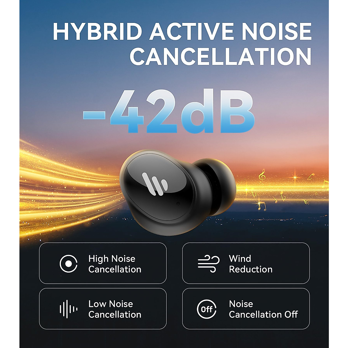 Edifier TWS1 Pro 2 Active Noise Cancellation Earbuds, 42dB Depth ANC, AI-Enhanced Calls with 4 Mics, in-Ear Detection, Fast Charging, Bluetooth 5.3