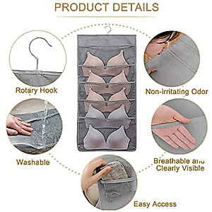Hanging Underwear Closet Organizer, Bra Organizer for Closet Hanging, Dual-Sided Socks Hanging Closet Organizer,Bra Closet Organizers and Storage Hanging 15 Pockets