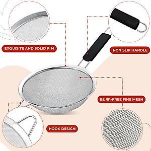 Herlig™ Fine Mesh Strainer Set - Pack of 3 Rust Proof Stainless Steel Mesh Strainer with Handle, Kitchen Food Strainer Steel Mesh Strainer Set of 3, 3.15", 7.10", 7.87"