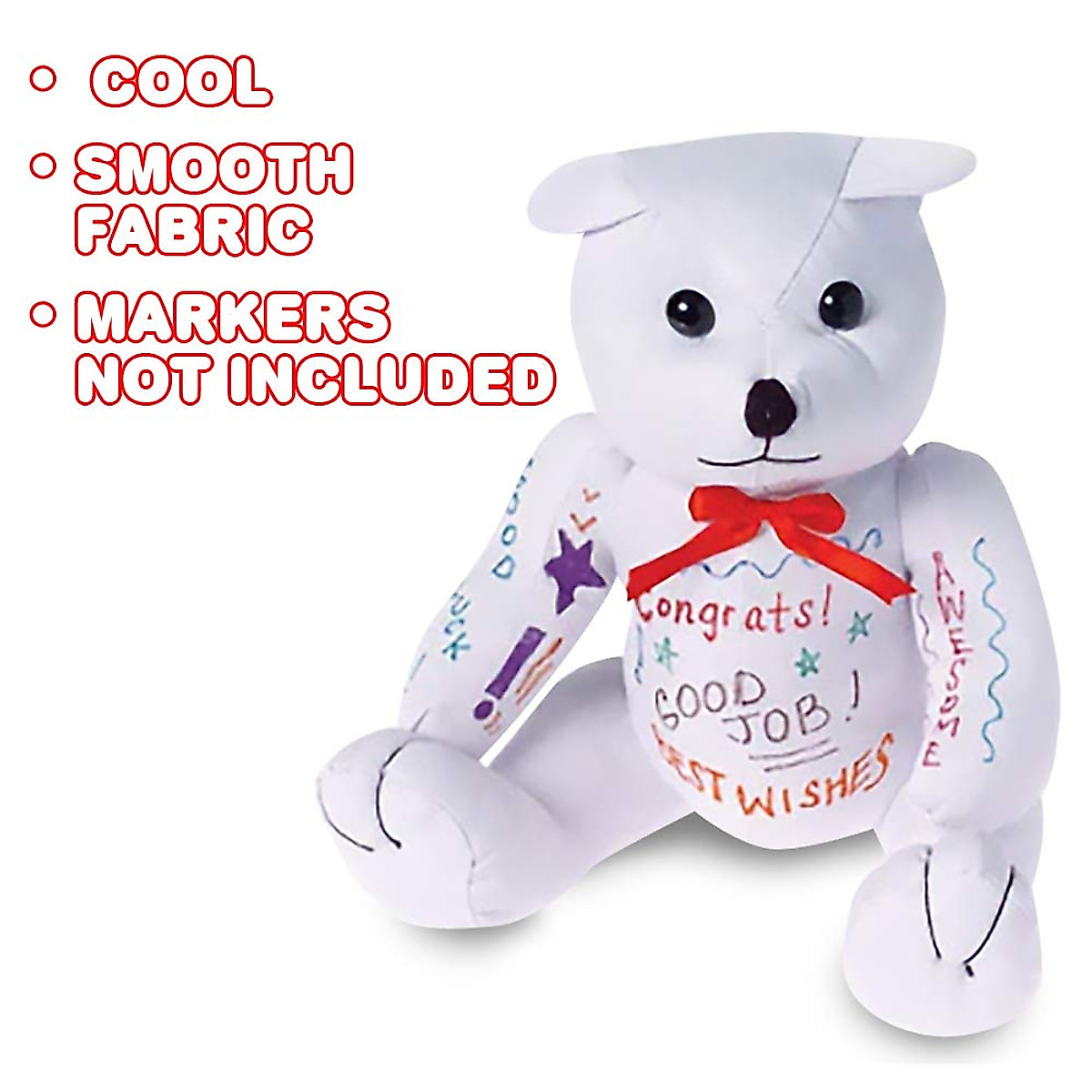 ArtCreativity Plush Autograph Teddy Bear, 1 Piece, Graduation Autograph Stuffed Animal, 11 Inch Stuffed Toy with White Smooth Fabric, Cute Hospital Get Well Soon Gift, Unique Baby Shower Idea