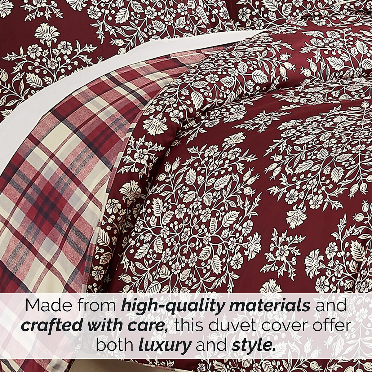 Southshore Fine Living, Inc. King Size Christmas Bedding Sets - King Duvet Cover and Shams, Reversible King/California King Duvet Cover, White Holiday Bedding Set - Wreath & Reindeer Print