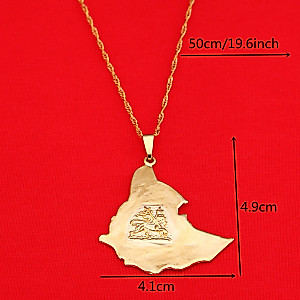 BR Gold Jewelry Original Ethiopian Map Necklace for Women Lion Eritrea Ethiopia Old Map Pendant