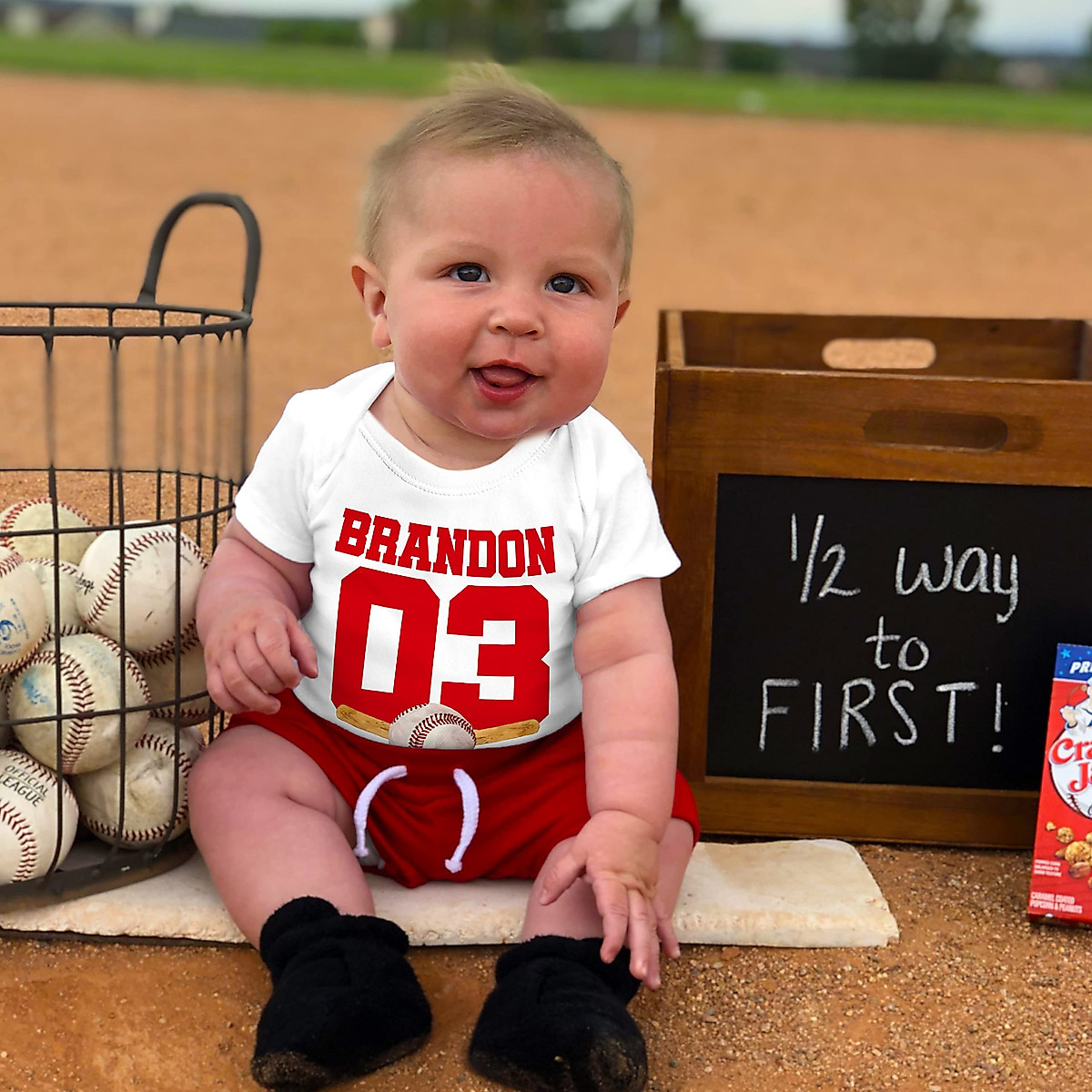 Personalized Sports Baby Onesie for Boy - 8 Designs & Colors Customized Baseball Girl Outfits Gifts Custom Sport Bodysuit Babies Newborn 6 12 18 24 Month Gift Shower C1, White