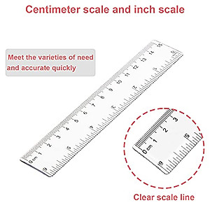 Pletpet 2 Pack 6 inch Clear Plastic Ruler Straight Shatterproof Rulers Transparent Rulers for Student School Office Supply Ruler (Clear)