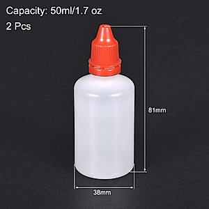 uxcell Plastic Dropper Bottles, 50ml/1.7 oz Empty Squeezable Dropper Bottle with Cap, White/Red, Pack of 2