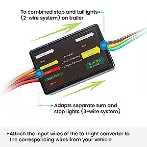 MECMO Multi-Function LED Compatible Powered 3-to-2-Wire Splice-in Tail Light Converter Harness 56236, Convert Separate Turn and Stop Lights to Standard 2-Wire Trailer Light Wiring, 4-Way Flat Harness