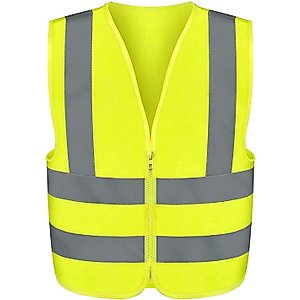 Neiko 53941A High Visibility Safety Vest with Reflective Strips | Size Large | Neon Yellow Color | Zipper Front | For Emergency, Construction and Safety Use