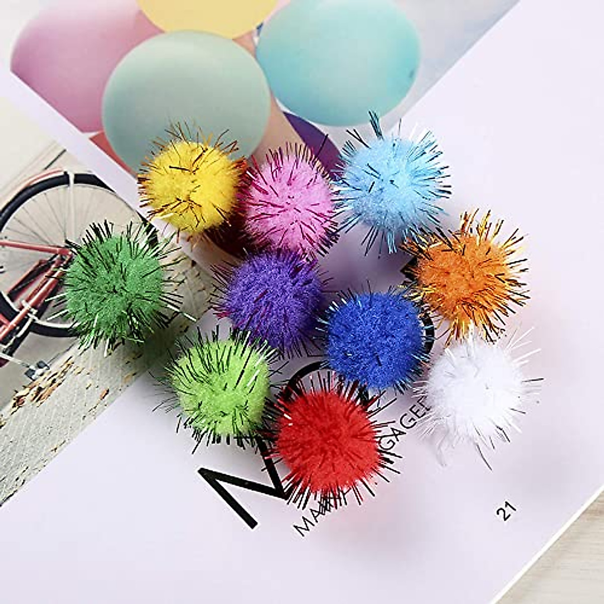 CRMADA Cat Toys Balls Sparkle Pom Pom Fuzzy Balls for Cats 20 Pack