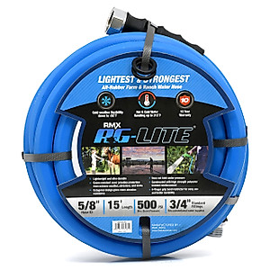 AG-LITE BSAL5815 5/8" x 15' Hot/Cold Water Rubber Garden Hose, 100% Rubber, Ultra-Light, Super Strong, 500 PSI, 50F to 190F Degrees, High Strength Polyester Braided