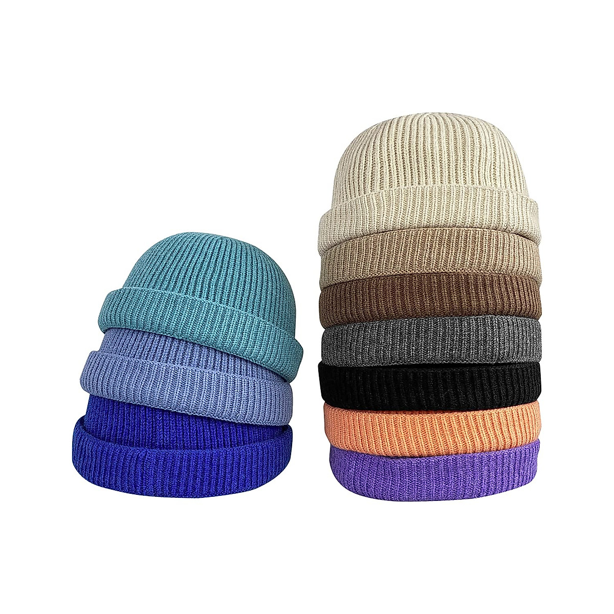 Croogo Watch Cap Work Beanie Knitted Docker Leon Brimless Hat Rolled Cuff Harbour Hat Retro Skull Cap Watch Cap,Black-CT47