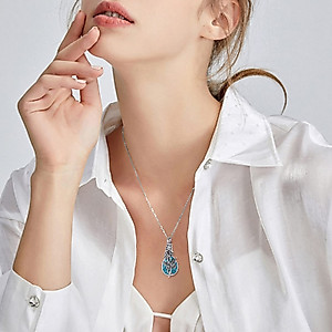 MONGAS Butterfly Urn Necklace for Ashes Sterling Silver Teardrop Turquoise Cremation Jewelry for Women