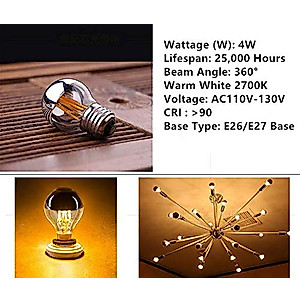 Lxcom Lighting 4W G45 Edison LED Bulb Silver Tipped Dimmable Vintage LED Filament Bulbs(4 Pack)- E26 Base G45 Antique Half Chrome LED Light Bulb Warm White 2700K 40W Equal,AC110V-130V
