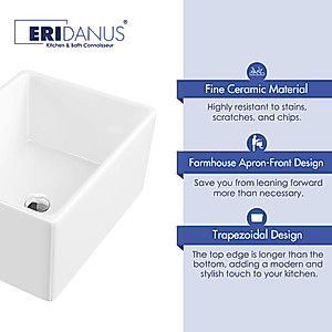 Eridanus 21 inches Kitchen Sink, Utility Farmhouse Sink, Prep and Bar Sink, Laundry Sink, 20-7/8" x 14-9/16" x 7-7/8"