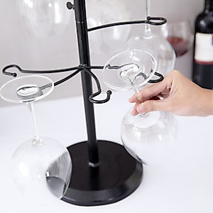 MyGift Black Metal Wine Glass Holder Countertop Stand, Spiral Hanging Wine Glass Rack, Holds 10 Stemware Glasses