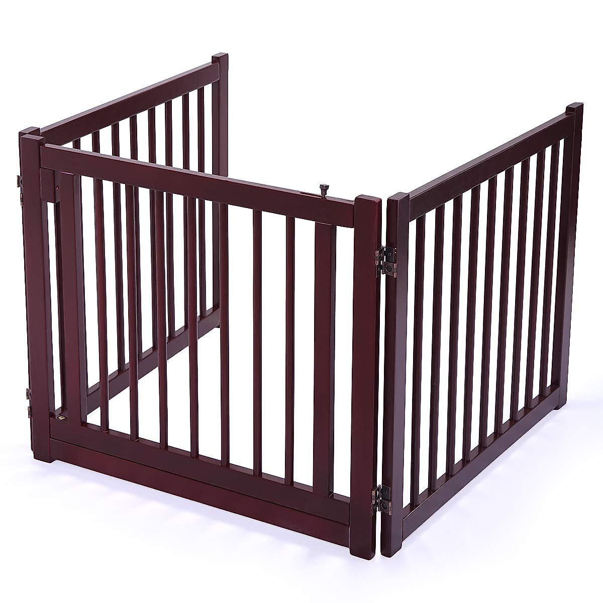 Pet Gate Wooden Dog Gate for Doorways, Stairs or House – Freestanding, Folding, Accordion Style, Wooden Indoor Dog Fence (24inch Height, Coffee Brown)