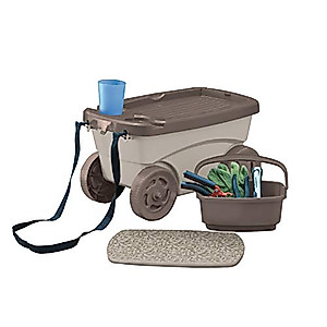 Suncast Outdoor Rolling Garden Scooter - Durable Plastic Portable Garden Seat Rolls in Grass and Dirt - Carries Garden Supplies