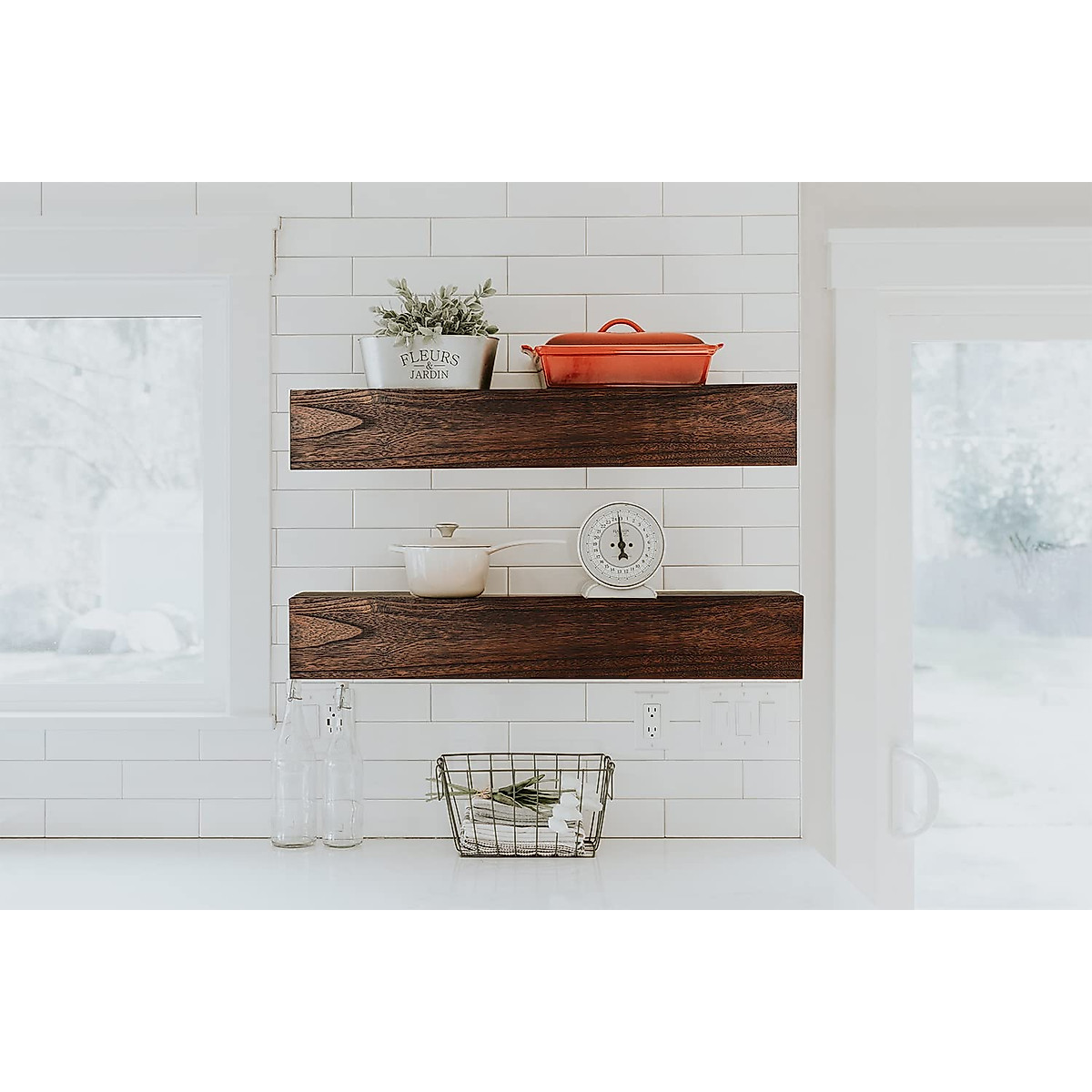 WELLAND 36 Inches Rustic Floating Shelf for Living Room, Bathroom, Bedroom & Kitchen, Solid Wood Wall Shelf (36"x6"Dx6 H)