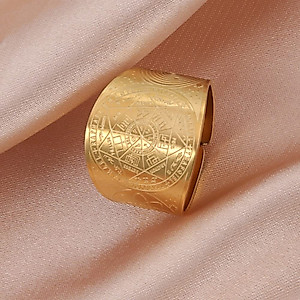 TEAMER Stainless Steel Archangel Metatron Angel of Life Seal Amulet Ring Solomon Vintage Rings Jewelry for Men Women (Gold-Seal of The Seven Archangels, 9)