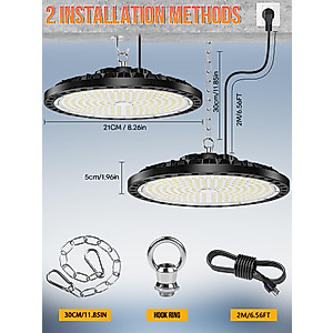 UFO LED High Bay Light - 10 Pack 200W 28000LM High Bay LED Light with US Plug 6.56FT Cable and LED Transformer, 7000k Daylight LED Shop Lights for Workshop for Garage, Factory, Workshop, Barn, Shop
