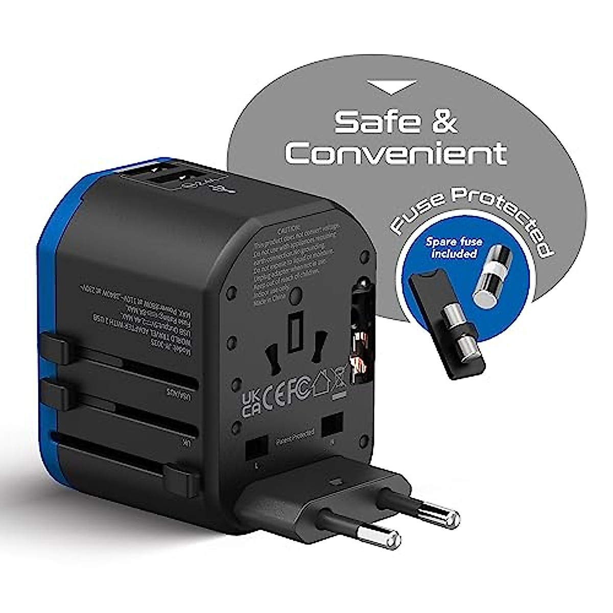 Ceptics Universal Adapter - World Power Charger Wall Charger 2 USB Type I C G A Outlets All in One 110V 220V A/C - Works in Europe, Asia, Australia, China, Africa (UP-8KU-BLK)