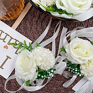 Zalaxt 6 pcs Artificial Flowers Bridesmaid Wrist Corsage Bracelet Set, Corsage Wristlet for Wedding Party Prom Decoration