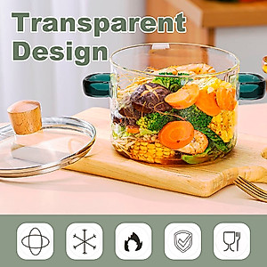 CADUFUELLY Transparent Glass Clear Heat Resistant Cooking Pot with Lid Soup Porridge Pot Glass Cookware Soup Bowl for Kitchen