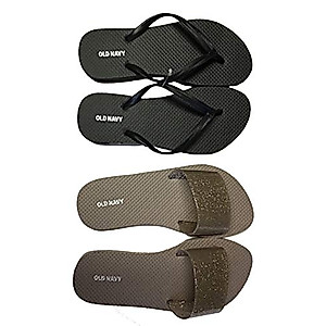 Old Navy Women Beach Summer Casual Flip Flop Sandals (7 Taupe Slide & Black Flip Flops)