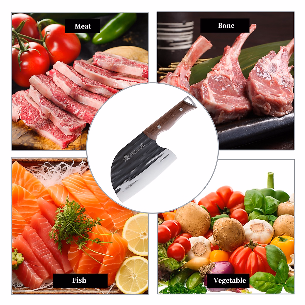 Serbain Chef Knife, Little Cook 6.1 inch Ancient Forged Meat Cleaver Knife, Premium Stainless Steel Butcher Knife with Ergonomic Wood Handle, Leather Sheath & Gift Box Included