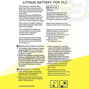 PLC Lithium 3V 2200mAh Computer Backup Battery, Replaces Ge Fanuc CNC 16i, CNC 18i, Cutler Hammer A20B-0130-K106, A98L-0031-0007, Dantona COMP-177, Energy+ BR-CCF1TH, Newark 25C3008, BR-CC7P