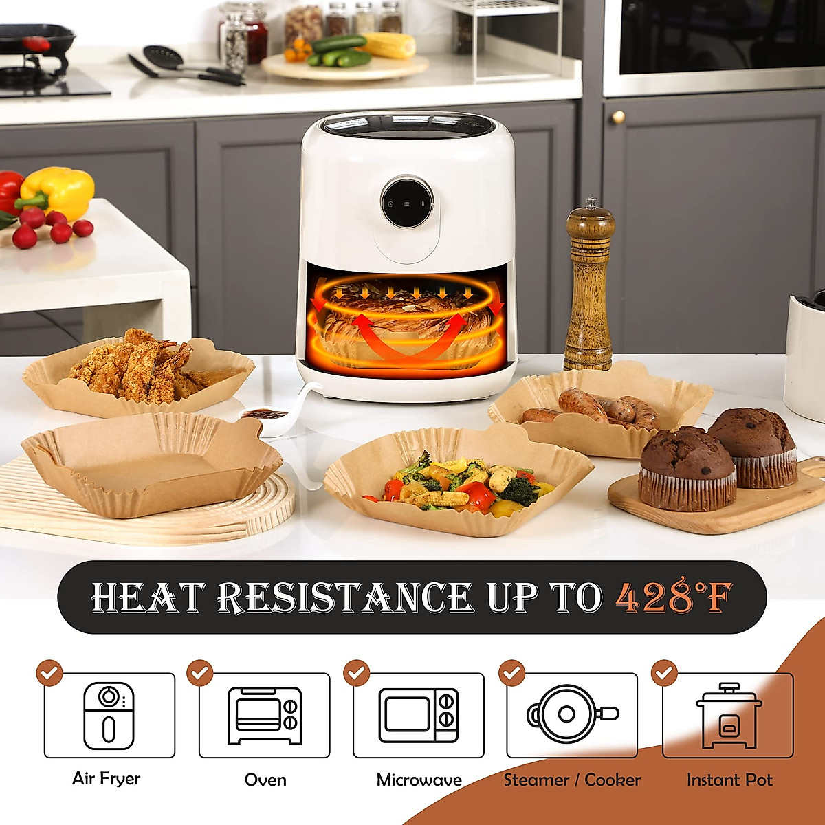 120 PCS Air Fryer Disposable Paper Liner Square, 7.9-inch (Fit 5-8 QT) Non-stick Parchment Paper for Air Frying, Baking, Roasting Microwave, Unbleached Oil-proof Parchment Paper