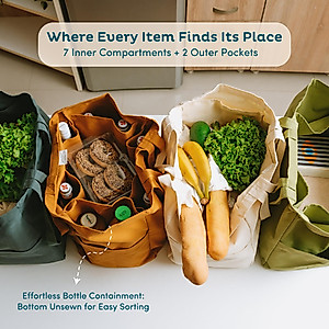 Nook Theory 3 Pcs Reusable Grocery Bags - Heavy Duty Canvas Bag, Large Grocery Tote for Shopping, Picnic, and Daily, 100% Cotton (Ocean)