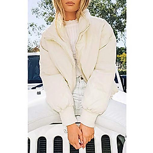 MEROKEETY Women's Winter Long Sleeve Zip Puffer Jacket Baggy Short Down Coats