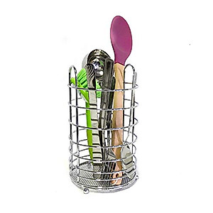 Dependable Kitchen Cutlery Holder Utensil Caddy Mesh Bottom Silver Chrome Finish (Silver)